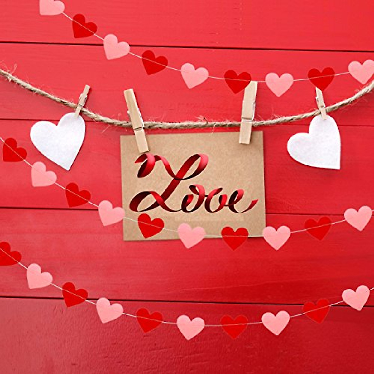 Whaline Valentine's Day Heart Garland Valentines Bunting Banners String for Wedding, Party, Bridal Shower, Engagement, Home Decorations, Pack of 4