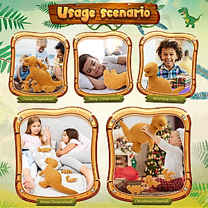 RoundFunny 5 Pcs Dinosaur Nugget Plush Pillow Set, 16 Inch Large Chicken Nugget Plush with 4 Dino Plush Toys Soft Dinosaur Chicken Nuggets Pillow for Girls Boys Birthday Dinosaur Theme Party