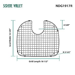 Serene Valley Sink Grid 18-1/2" x 16-5/8", Rear Drain with Bottom Corner Radius 2-1/2" and Top Corner Radius 6-1/2"，Bottom Grid NDG1917R