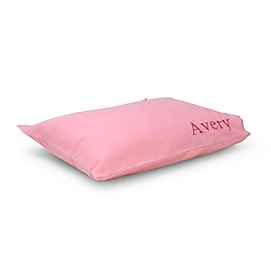 Urban Infant Pipsqueak Small | Tiny | Mini Pillow with Name Tag - 11in x 7in x 2.5in - Machine Washable - White Pillow with Personalized Pink Case