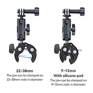 TELESIN Handlebar Clamp Mount with Flexible 360 Ball Head Bike Bicycle Motorcycle Boat Vehicle Tree Tube Extension Mounting Attachment for GoPro Insta360 DJI Action LED Light Vlog Video Accessories