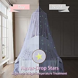 Bed Canopy for Girls with Glowing Stars in The Dark, White Princess Bed Curtain for Baby Crib, Kids Bed &amp; Toddler Bed, Twin, Full &amp; Queen Bed, Mosquito Net Canopy for Girl Room, Fire Retardant Fabric