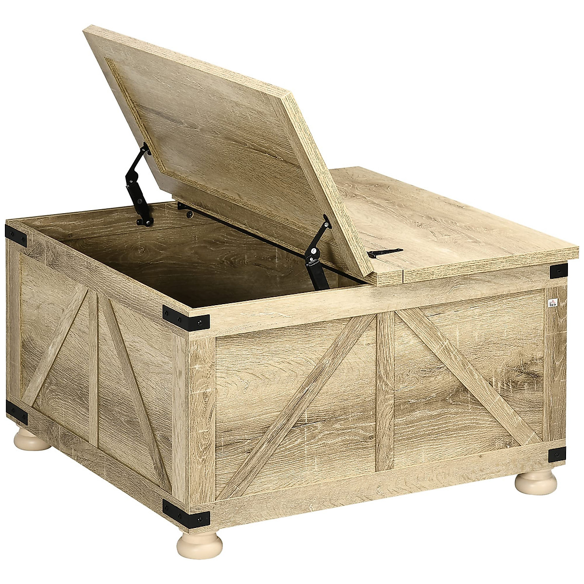 HOMCOM Farmhouse Coffee Table, 31.5" Square Coffee Table with Storage, Living Room Center Table with Hinged Flip Lift Top and Hidden Space, Oak