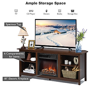 Tangkula Fireplace TV Stand, 58 Inches Entertainment Media Console Center w/18 Inches 1500W Electric Fireplace, w/Remote Control and Adjustable Brightness, TV Stand Fireplace for TV Up to 65 Inches