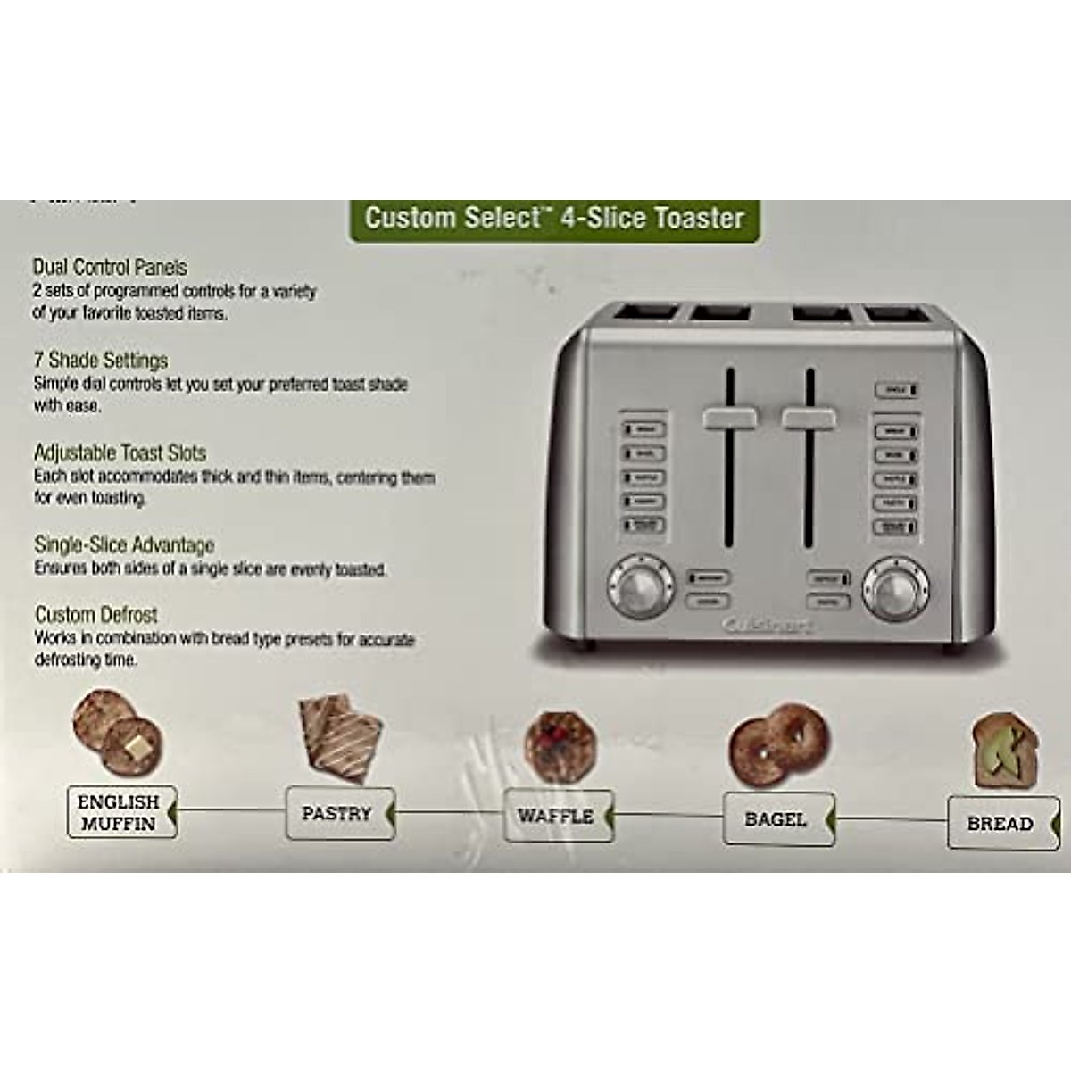 Cuisinart Bread, Bagel, English Muffin, Frozen Waffle and Pastry, 4-Slot Version with High Lift Carriage,7 Shade settings,4-Slice Custom Select Toaster
