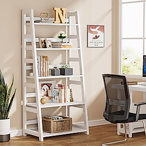 Tribesigns 5-Tier Bookshelf Modern Bookcase, 5 Shelf Ladder Shelf Book Storage Shelf Organizer for Living Room, Home Office (White)