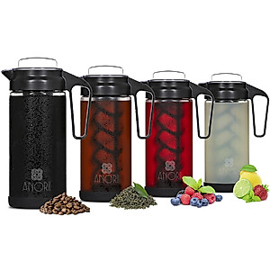 ANORII Cold Brew Coffee Maker, Cold Brew Coffee Pitcher, Cold Brew Pitcher for Fridge, 1.3L Cold Brew Carafe, Glass Tea Kettle, Brewer Decanter for Brewing Iced Coffee & Tea, Cold Brew Set