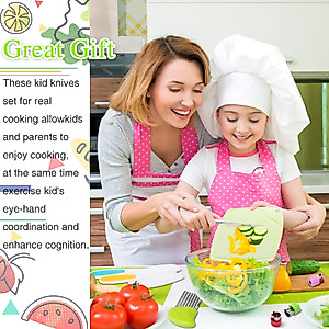 MIKIMIQI 11 PCS Kids Kitchen Knife Set, Wooden Kids Knife Safe Knives for Real Cooking Serrated Edges Children Cooking Utensils Tools Plastic Knife for Toddlers with Potato Slicers Cutting Board