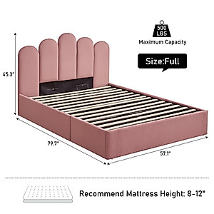 Zanmintaobo Lift Up Storage Bed Full Size, Upholstered Platform Bed with Hydraulic Storage System & Wood Slats Support, Full Bed Frame with Headboard, No Box Spring Needed, Easy Assembly, Pink