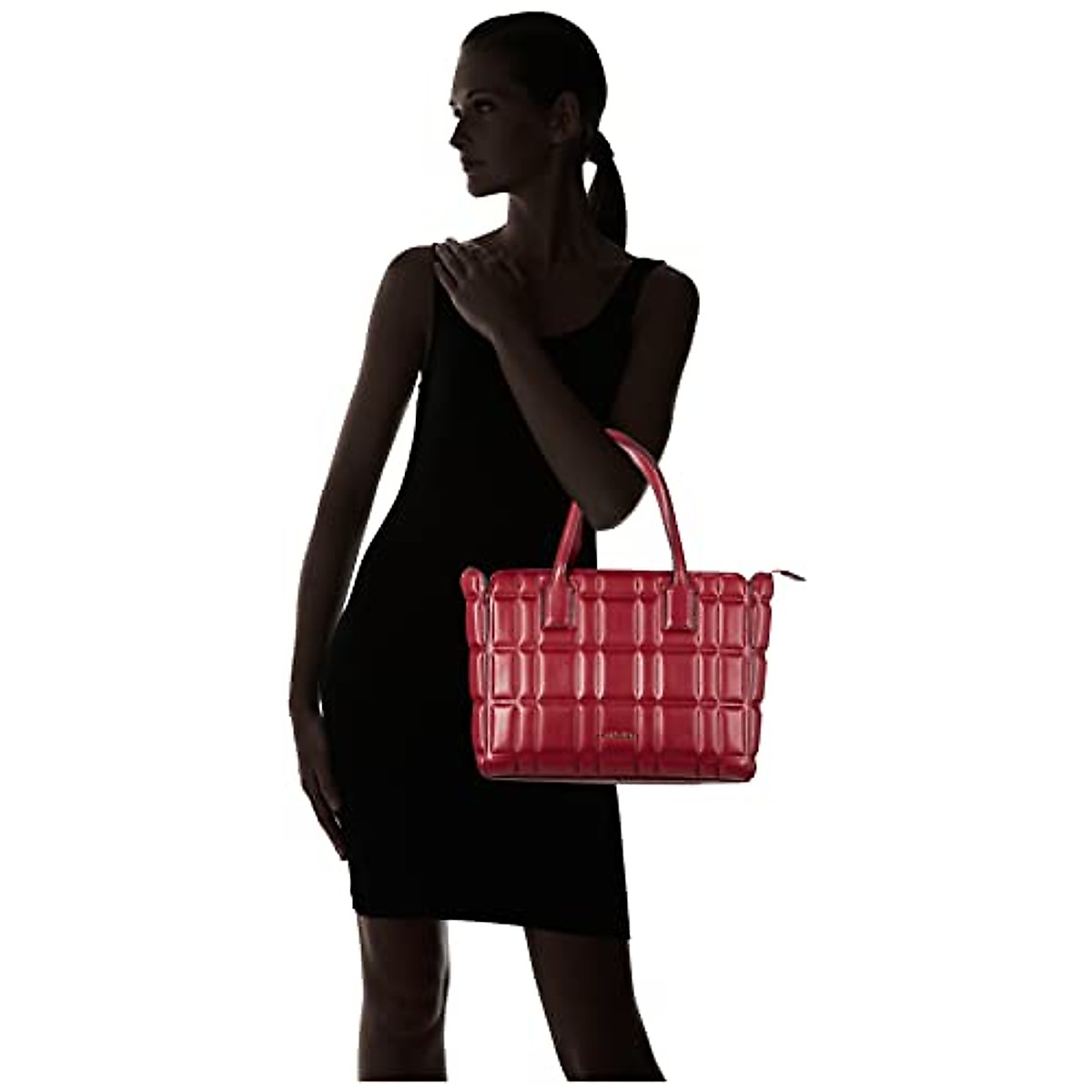 Calvin Klein Noa Top Zip Tote, Port Embossed Grid