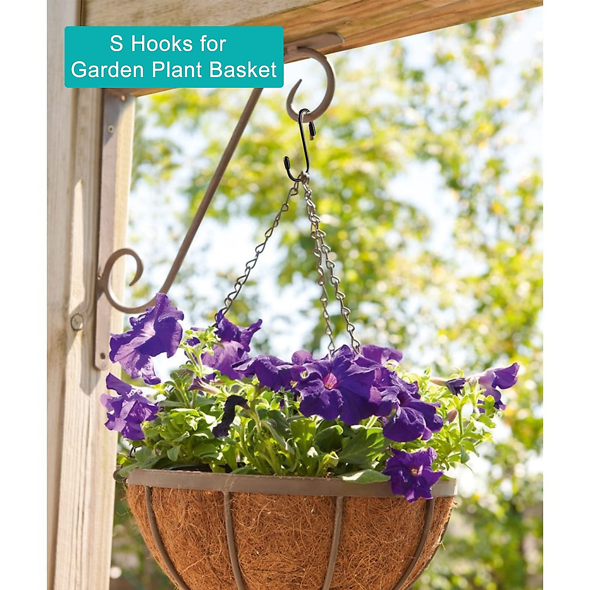 SHANDERBAR 10 Pcs S Hooks for Hanging Heavy Duty, 3.5 Inch Vinyl Coated Large S Hooks for Hanging Plants,Anti-Slip Black S Hooks for Closet, Bathroom,Kitchen and Garden