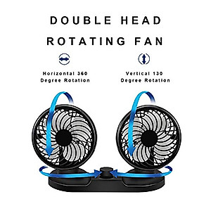 HITOPTY 12V Car Fan, 360 Degree Swivel 2 Speed Electric Backseat Fans for Auto SUV RV Vehicle Boat