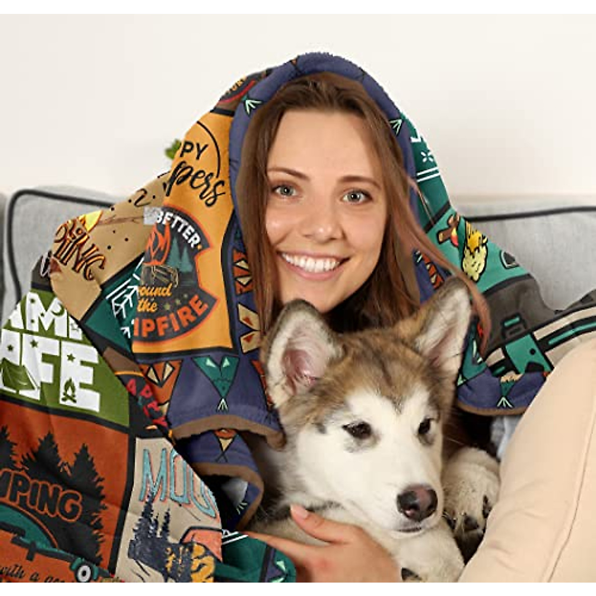 Camping Blanket Camping Lovers Gift Ideas for Men or Woman, Super Soft Throws Flannel Fleece Blankets Gifts for Camper Outdoor, Campsite Outdoors RV Travel Hiking Bed Sofa Couch 60"x50"