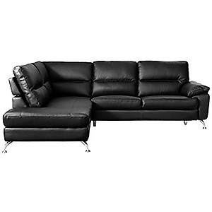 Cortesi Home Boston Leather Sectional Sofa with Left Chaise Lounge, Black