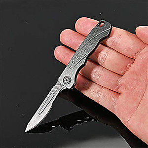 SZHOWORLD Mini EDC Pocket Knife,Aluminium Alloy Handle Carbon Steel Blade Folding Knife with 10 Extra Replaceable Blades,Portable Lightweight and Compact (Grey)