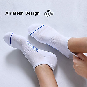 FITRELL 6 Pack Men's Ankle Running Socks Low Cut Cushioned No Show Athletic Sports Socks, Shoe Size 9-12, White+Blue