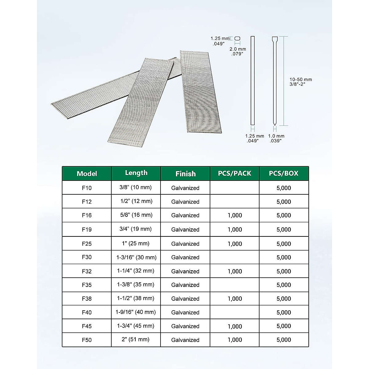 meite 18 Gauge Brad Nails, 1-3/4-Inch 18GA Brad Nails, Galvanized Nail Gun Nails for Pneumatic, Electric Brad Nailer Gun (5,000 Counts)
