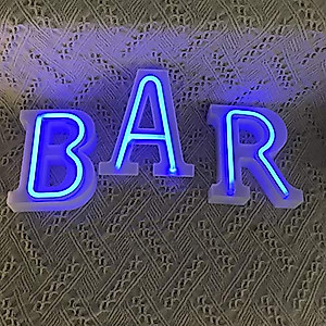 QiaoFei Light Up Marquee Letters Lights Letters Neon Signs, Pink Wall Decor/Table Decor for Home Bar Christmas, Birthday Party, Valentinefs Day Words-Blue Letters (S)