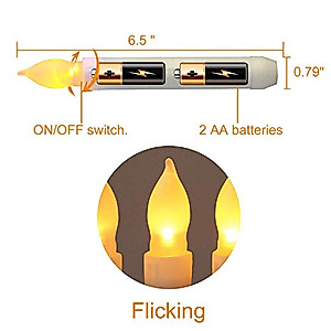 Raycare 24 Flameless LED Taper Candles Flickering, NO Remote, Battery Operated Hanging Floating Candles with Warm Light, LED Tapered Candlesticks for Church Party Halloween Christmas Decorations