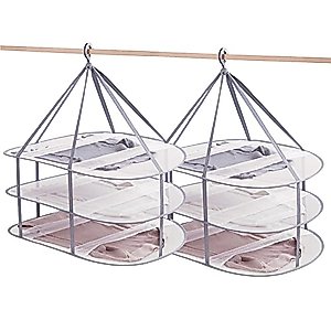 WEISGJA 3 Tier Folding Mesh Clothes Drying Rack, Stackable Sweater Drying Rack with Internal Fixation, Portable Hanging Laundry Rack for T-Shirt,Swimsuit,Sweater,Delicates (2 Pack)