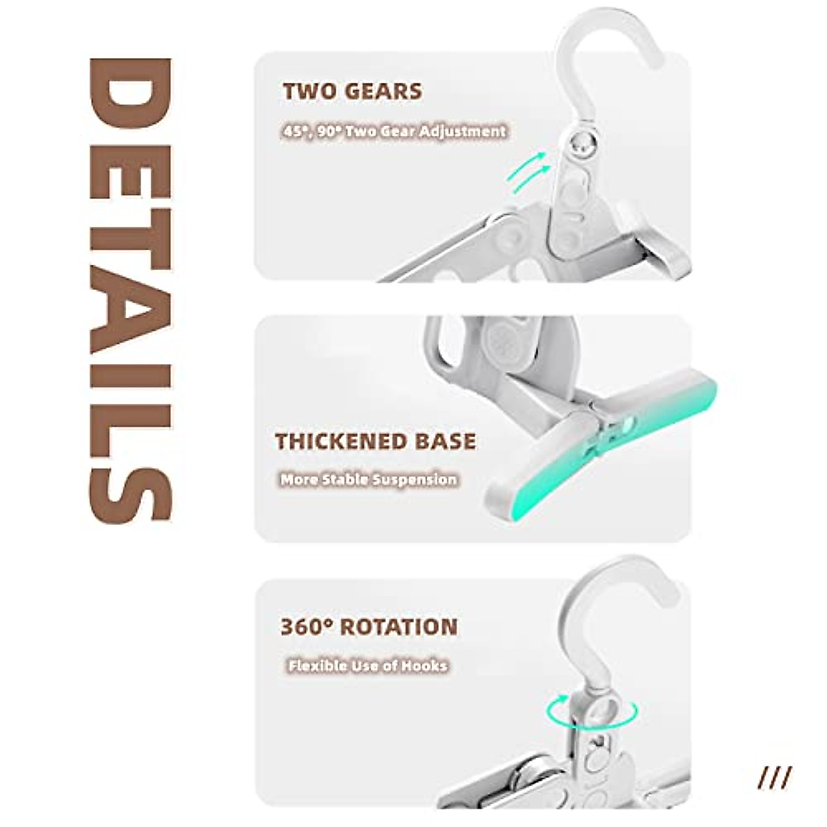 Foldable Clothes Drying Rack for Business Trip Portable Travel Hanger for Hotel Home Rotary Clip-on Hanger Holder Wall Mounted Clothes Bar with 5 Holes for Balcony Bathroom Bedroom Laundry Room, Grey