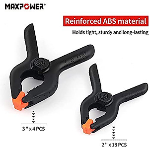 MAXPOWER 22-pieces Spring Clamps, 2-inch Clamps x 18 PCS, 3-inch Clamps x 4 PCS, Plastic Small Mini Clamps for Woodworking Assembly and Photography Backdrop
