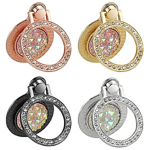 WLLHYF 4 Pack Cell Phone Ring Holder Stand Metal Round Rhinestones Finger Grip Loop 360 Degree Rotation Generic Phone Hand Holder Kickstand Cellphone Case Accessories