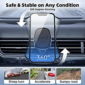 HADINI Magnetic Phone Car Mount with 6 Strong Magnets Phone Holder for Car Cell Phone Magnetic Car Mount iPhone Car Holder Compatible with All Smartphones