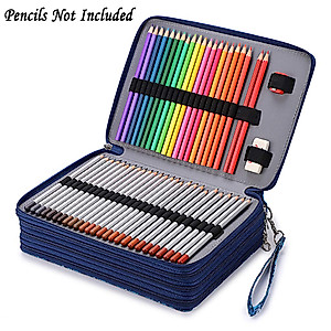 BTSKY Colored Pencil Case- 200 Slots Pencil Holder Pen Bag Large Capacity Pencil Organizer with Handle Strap Handy Colored Pencil Box with Printing Pattern Blue Star