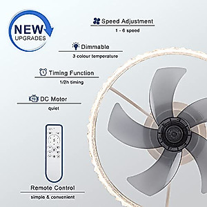 EKXIIO Ceiling Fan with Lights, Low Profile Ceiling Fan with Light and Remote, 20" Modern Small Ceiling Fan with 3 Colors Dimmable LED 5 Blades, Enclosed Flush Mount Fans for Indoor Kids Bedroom