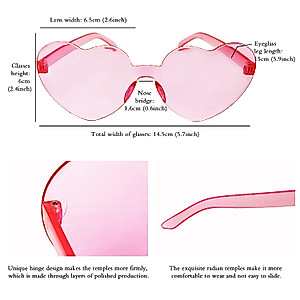 JFTOWN 12 Pairs Heart Shape Rimless Valentines Sunglasses Candy Color Frameless One Piece Love Glasses Tinted Eyewear for Women Party Favor (Pink)