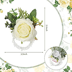12 Pcs Rose Wrist Corsage Bracelets Wedding Bridal Wrist Flower Hand Flower Decor Wrist Flower Wristband for Bride Bridesmaid Homecoming Prom Party Decor (White Elegant)