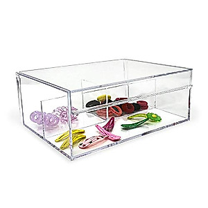 Isaac Jacobs 3-Compartment Clear Acrylic Organizer with Lid (6.7" L x 8.6" W x 3.4" H), Multi-Sectional Tray, Storage Solution for Makeup, School & Office Supplies (1 Large, 2 Medium)
