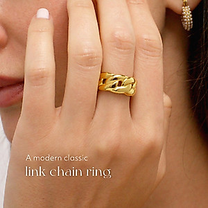 BENIQUE Gold Chunky Statement Rings for Women, Link Chain Tarnish-Resistant 18k Gold Plated Stainless Steel Size 5 6 7 8 9 10 11 (LinkChain/8)