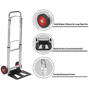 KARMAS PRODUCT Aluminum Foldable Hand Truck with Telescoping Handle and Rubber Wheels Heavy Duty Compact Luggage Cart Portable Trolley for Travel, Shopping or Industrial …