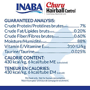 INABA Churu Hairball Control, Functional, Creamy Lickable Purée Cat Treat with Taurine & Vitamin E, 0.5 Ounces Each, 24 Tubes (4 per Pack), Chicken Recipe