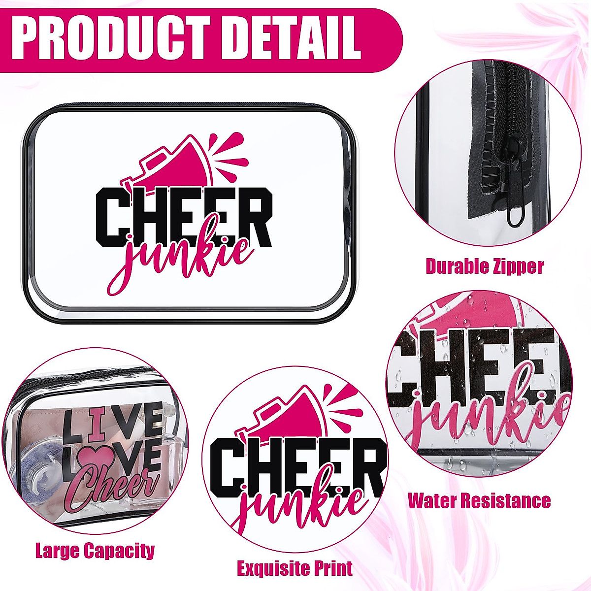 Abbylike 12 Pcs 7 x 4.7 x 2.4'' Cosmetic Bag Gifts Accessories for Makeup Bags PVC Cheer Case Clear Toiletry Zipper Pouch for Women Christmas Xmas