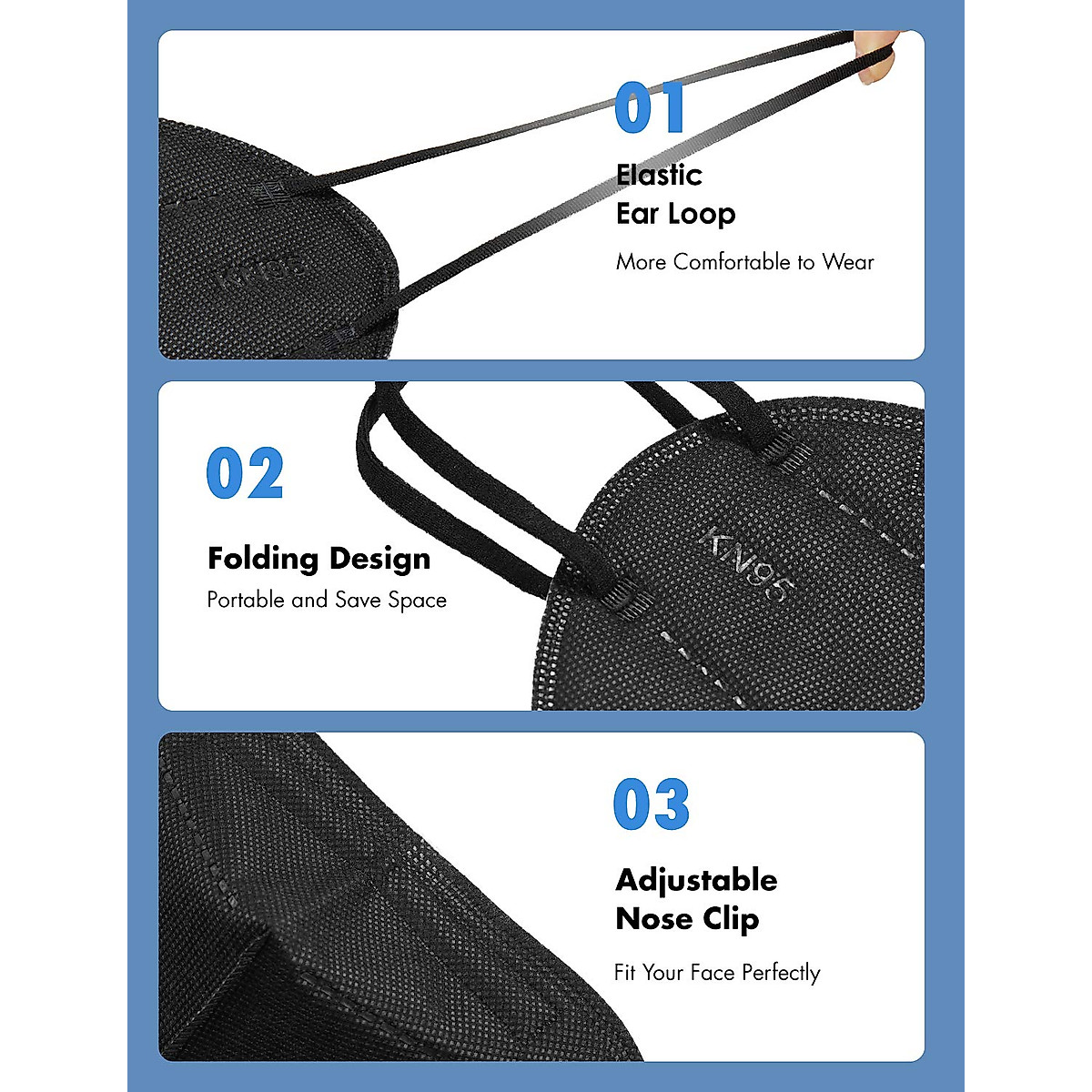 HUHETA KN95 Masks, Packs of 20 Black Face Mask, 5-Layers Protective Cup Dust Masks for Outdoor Indoor Use