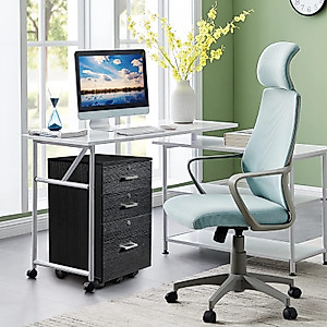 Bonnlo 26" H 3 Drawer File Cabinet with Lock, Rolling File Cabinet Under Desk, Mobile File Cabinets for Home Office, Wood Black File Cabinet Printer Stand for Letter Size Hanging/Manila File Folders