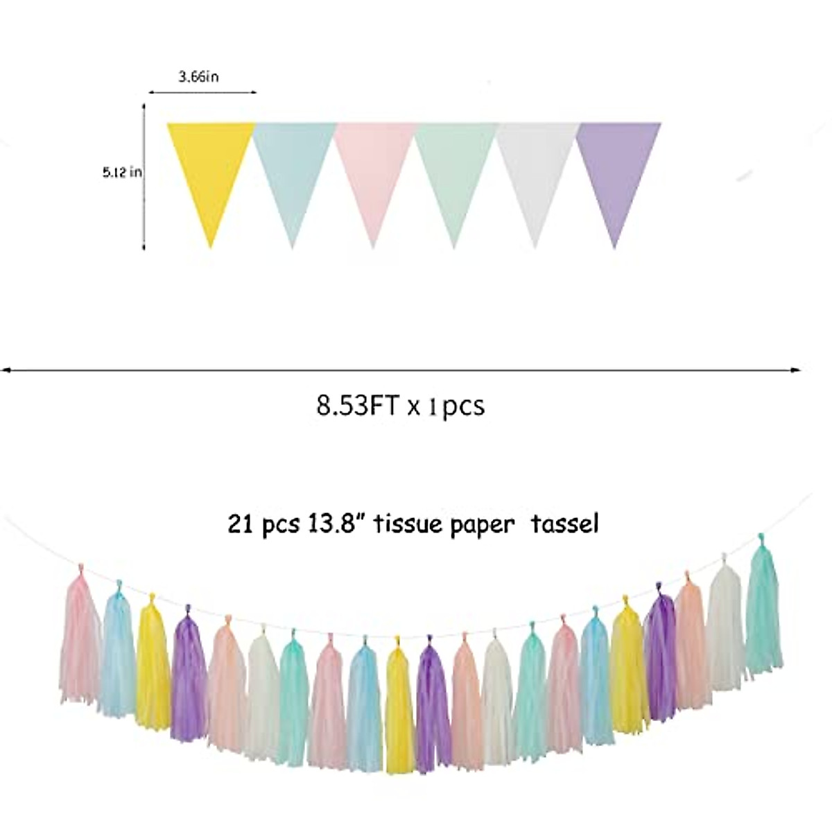 Pastel Rainbow Party-Decorations Supplies Streamers-Garland - 29pcs Baby Shower Birthday Wedding Tissue Pom Poms,Tassel Banner Backdrop Decor Bunting Lasting Surprise