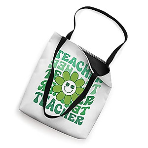 Retro Groovy Wavy Teacher Smiling Face Daisy St Patricks Day Tote Bag