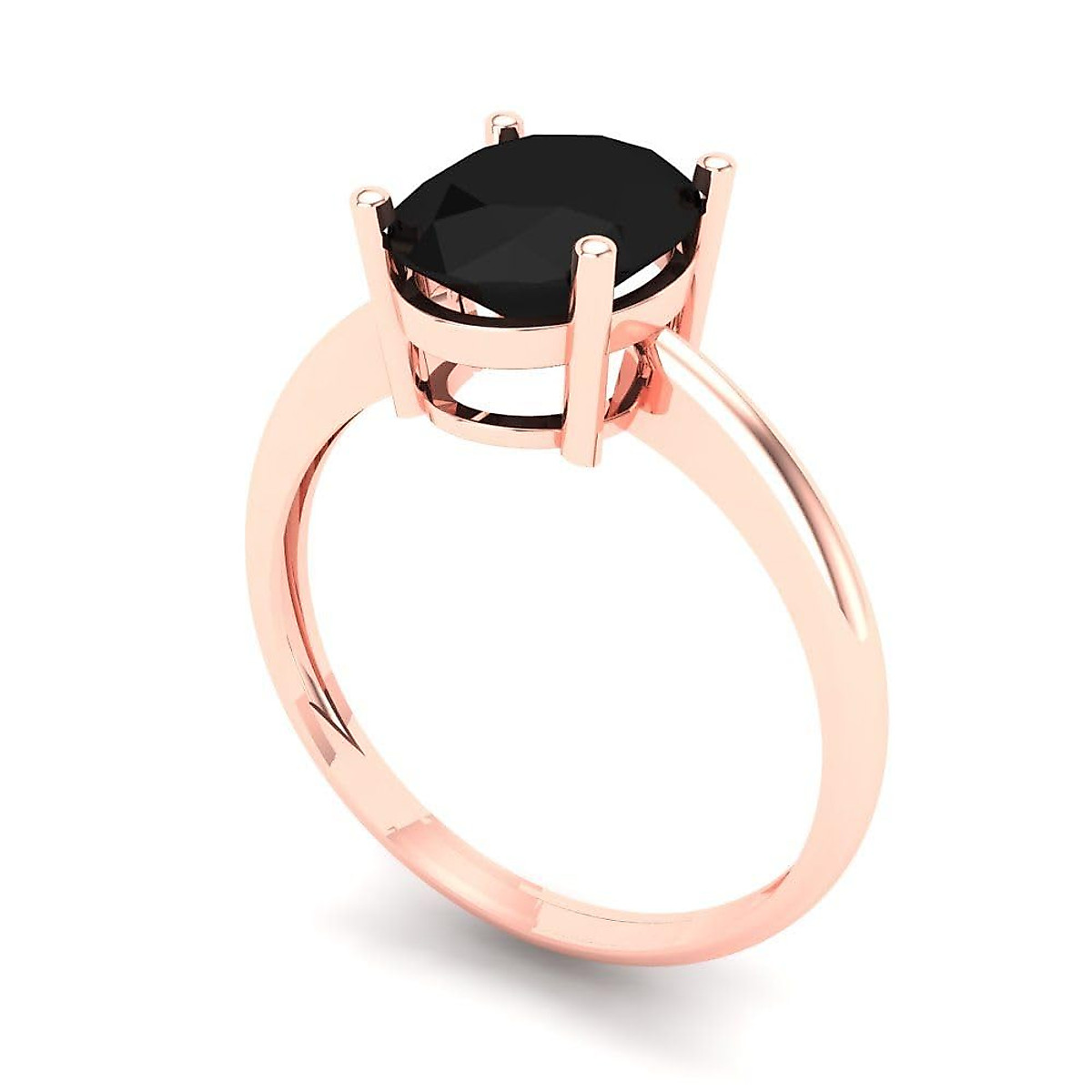 2.0 ct Oval Cut Solitaire Genuine Natural Black Onyx Wedding Bridal Designer Anniversary Engagement Ring 14k Rose Gold 8.5