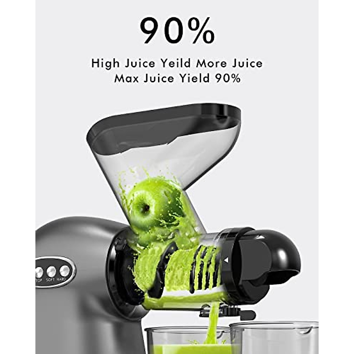SiFENE Slow Masticating Juicer Machine, 3” Wide Dual Chute Cold Press Juicer with Anti-Clog Function, Ideal for Celery, Wheatgrass, Fruit and Vegetable Juice Extractor, BPA-Free, Easy to Clean
