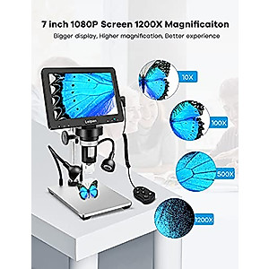 7" LCD Digital Microscope 1200X,Leipan 12MP Coin Microscope with Screen for Adults,1080P Video Microscope with 12pcs Slides,Wired Remote,2 Side Lights,Windows/Mac OS Compatible…