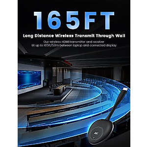 4K Ultra HD Wireless HDMI Transmitter and Receiver 4K, Support 4K@60Hz 2.4/5GHz HD Extender Converter Adapter Plug and Play Streaming Video/Audio from PC/Laptop/Smartphone to HDTV/Projector