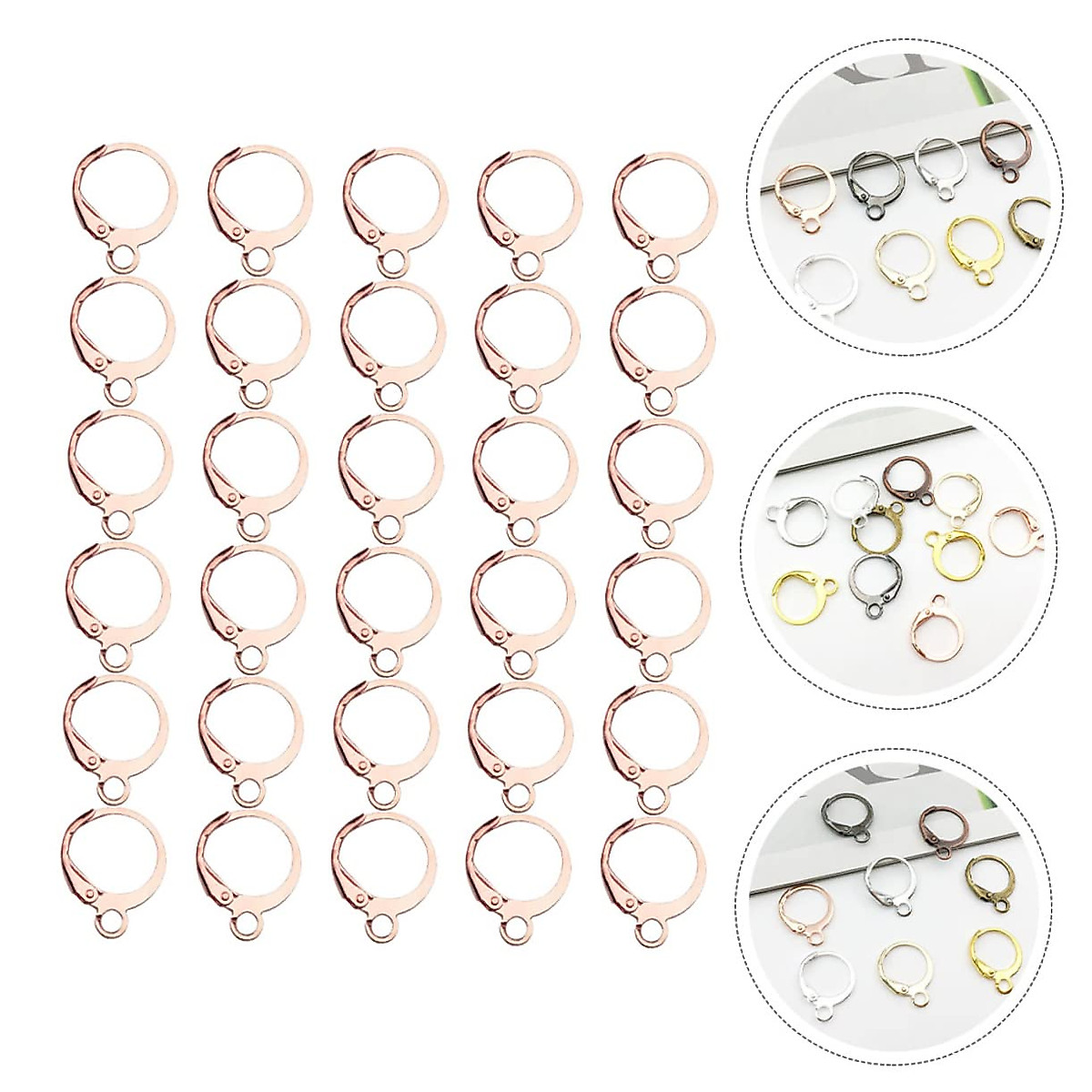 VILLCASE 200 pcs Round French Earhooks Lever Back Dangle Ear Wire Earring Making Parts French Earring Hooks Ear Decor Jump Hook Earrings Ear Open Plating Alloy Elasticity Women's Split Ring