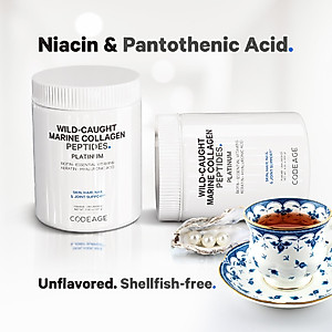 Codeage Marine Collagen Protein Powder Supplement Platinum - Biotin 10,000 mcg, Vitamin C, D3 & B6, Keratin, Hyaluronic Acid, Niacin, Wild Caught Hydrolyzed Fish Collagen Peptides - Non-GMO - 11.50 oz