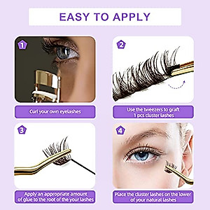 QUEWEL Colored Cluster Lashes Wide Stem Red Individual Lashes C/D Curl Mix8-16mm DIY Eyelash Extension False Eyelashes Natural&Mega Styles Soft for Personal Makeup Use at Home (Mega-BrownC-Mix8-16)