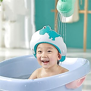 Baby Shower Cap for Washing Hair, Cartoon Dinosaur Kids Bath Hat Protect Baby’s Eye and Ear, Shampoo Visor Shield for Toddler Kids Child Infant, Blue