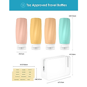 Morfone Travel Bottles for Toiletries, 3oz TSA Approved Travel Size Containers Leak Proof Squeezable Travel Accessories Refillable for Shampoo Conditioner Lotion Liquids(4Pack)